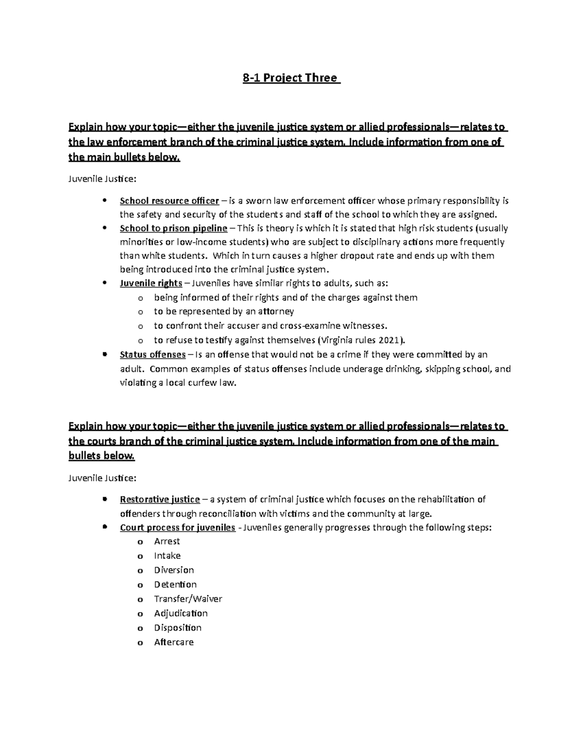 CJ 112 Module 8.1 Juvenile Justice System and Law Enforcement Relations ...