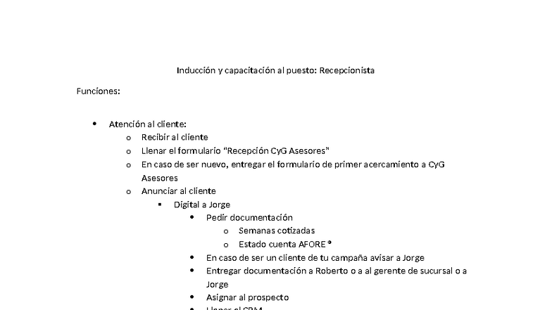 Inducción y Capacitación para Recepcionista en Atención al Cliente ...