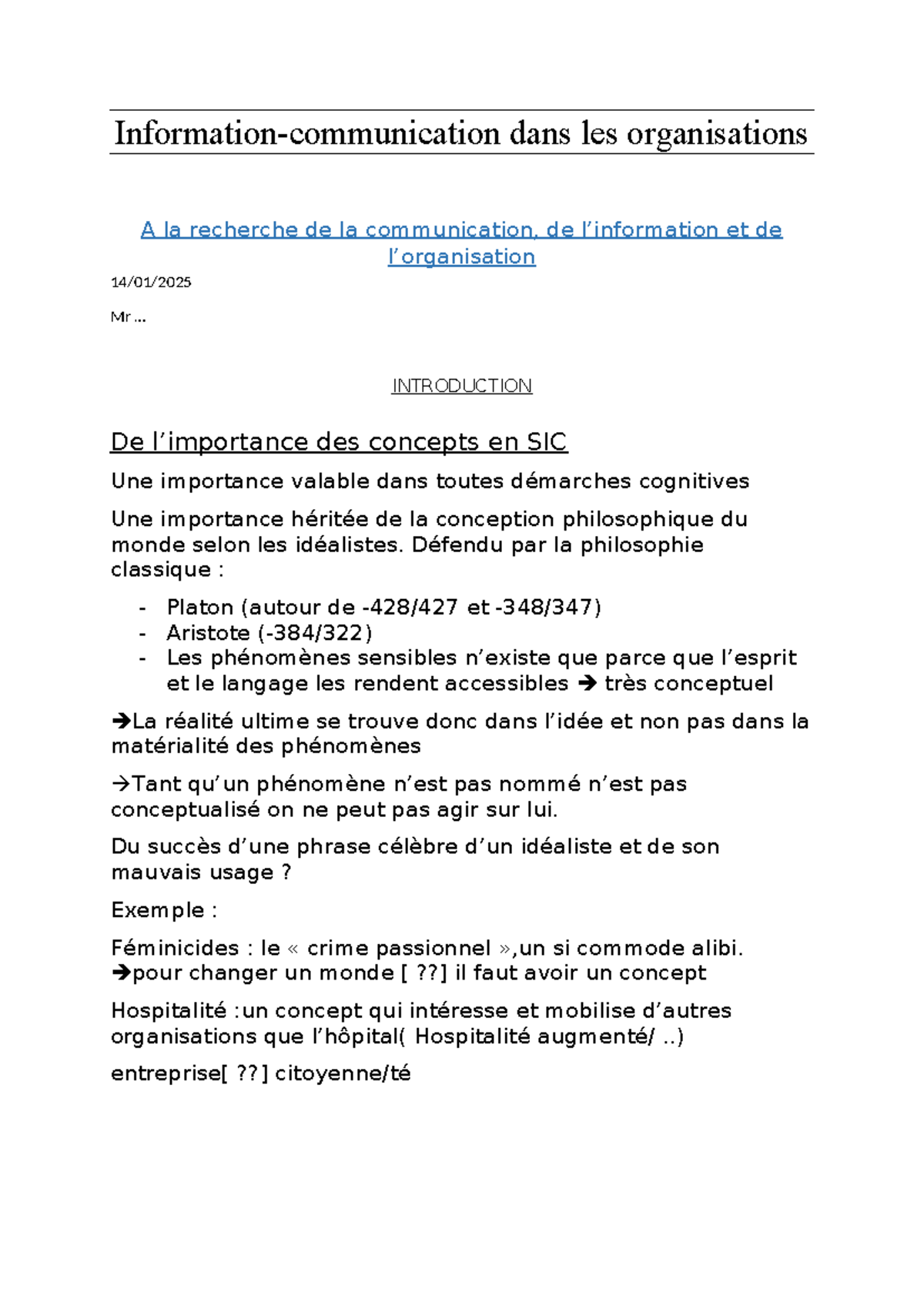 S2 - Communication et Organisation : Concepts et Typologies - Studocu