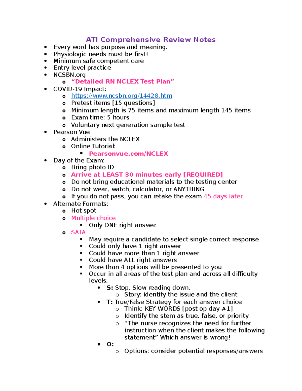 ATI Comprehensive Review Notes for NCLEX Comprehensive Predictor - Studocu