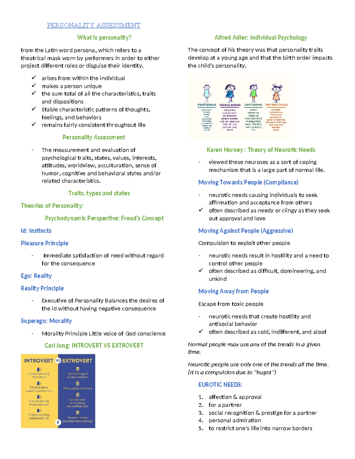 PSY 12 - Midterm Lesson 4: Comprehensive Overview of Personality ...