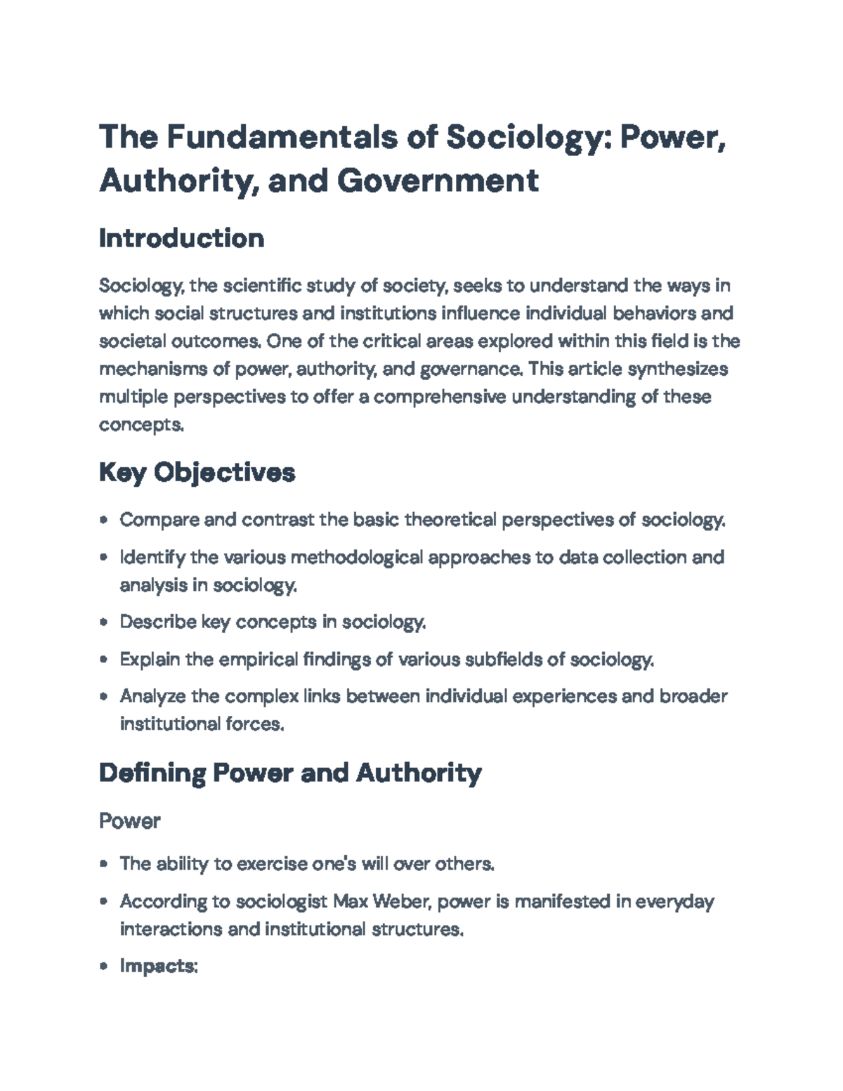 Sociology 101: Power, Authority, and Government Overview and Analysis ...