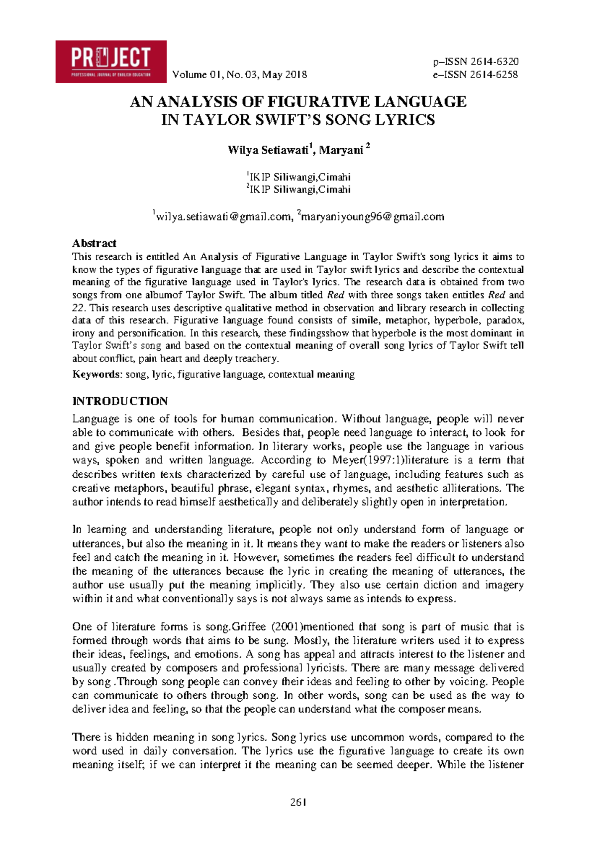 AN Analysis OF Figurative Language IN Taylor Swift - p–ISSN 2614 ...