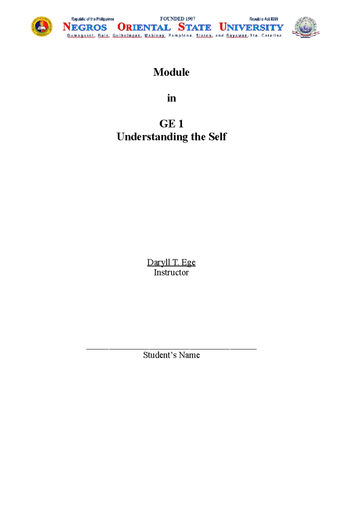 UTS- Module-1 - understanding the self - Module in GE 1 Understanding ...