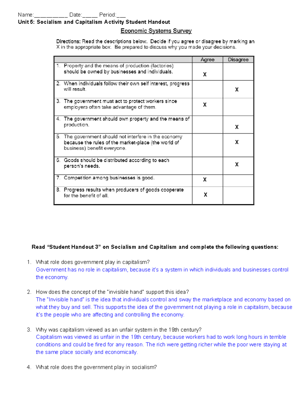 Unit 5: Socialism & Capitalism Activity Handout - Studocu
