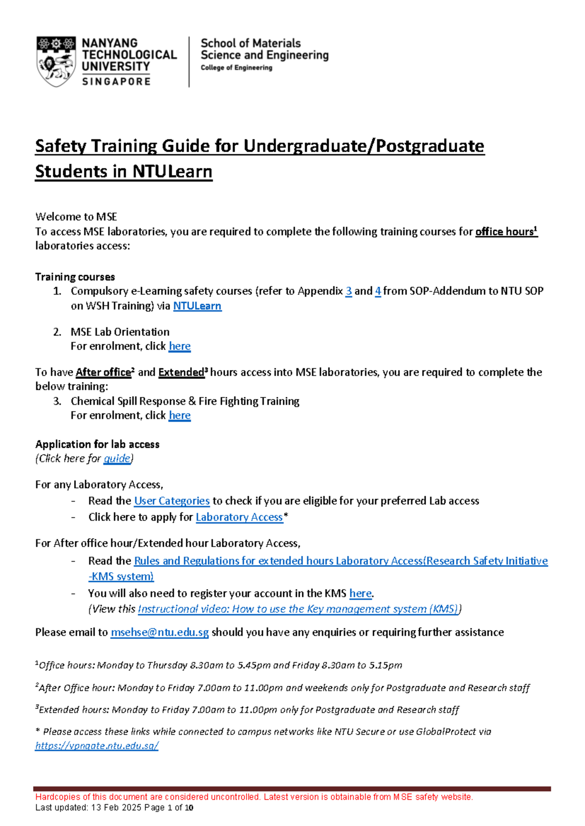 MSE Safety Training Guide for FYP Students and Lab Access - Studocu