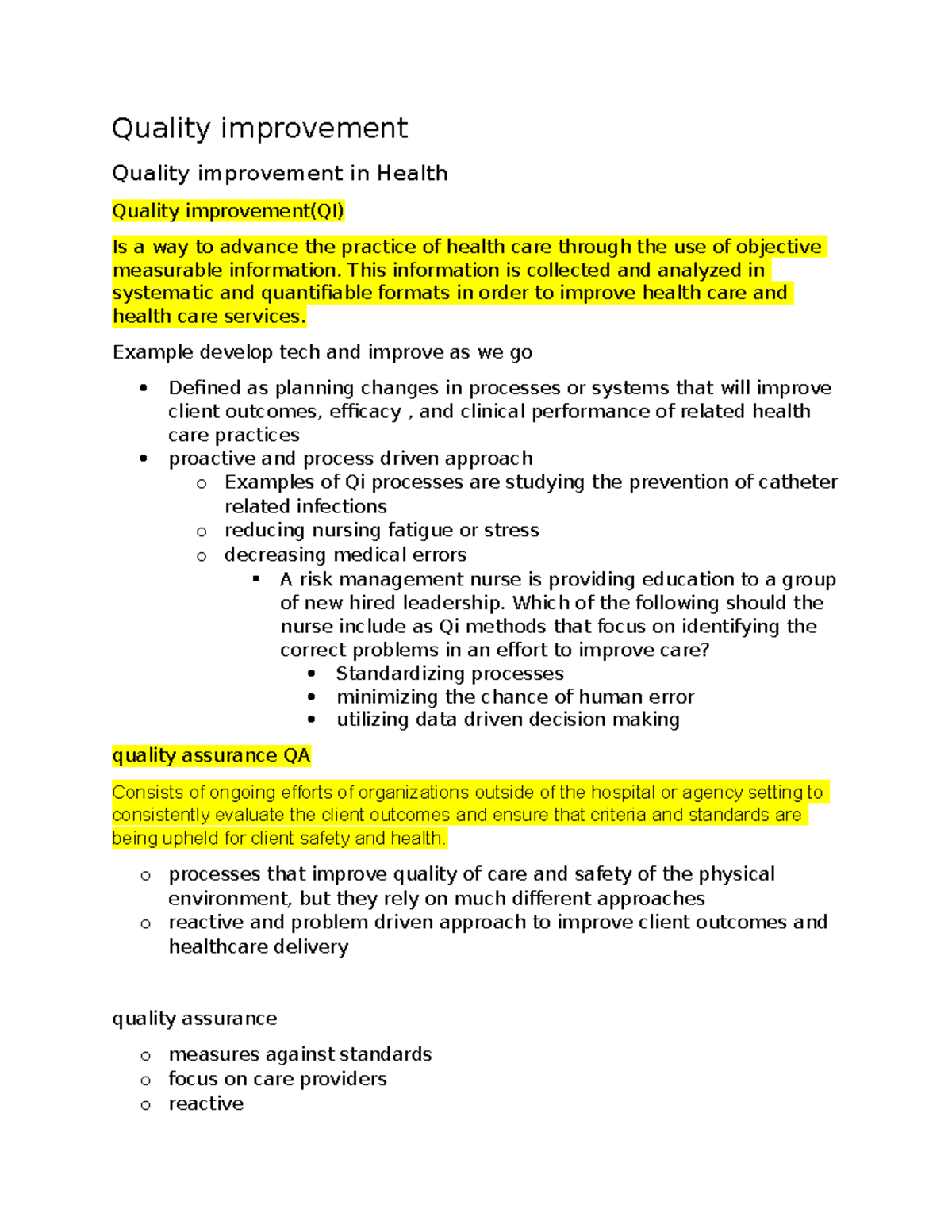 Quality Improvement in Healthcare: Insights and Strategies for QI - Studocu