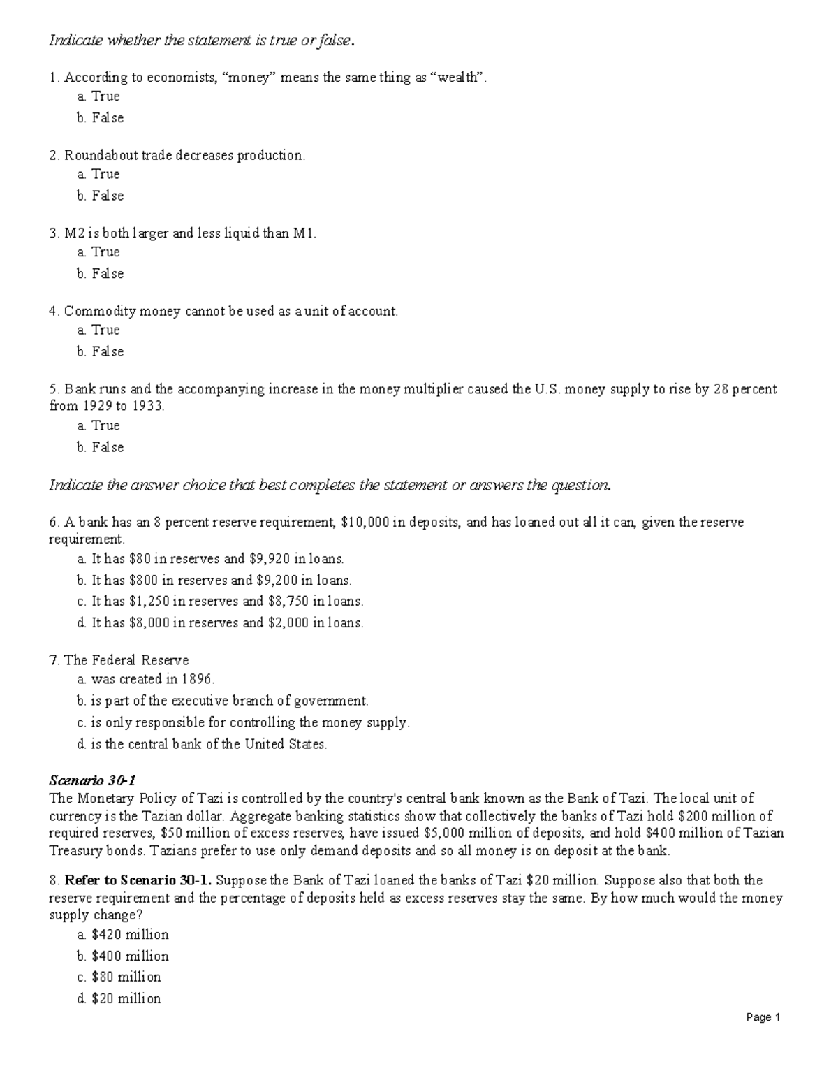 Q6 - True or False Questions on Monetary Policy and Banking - Studocu