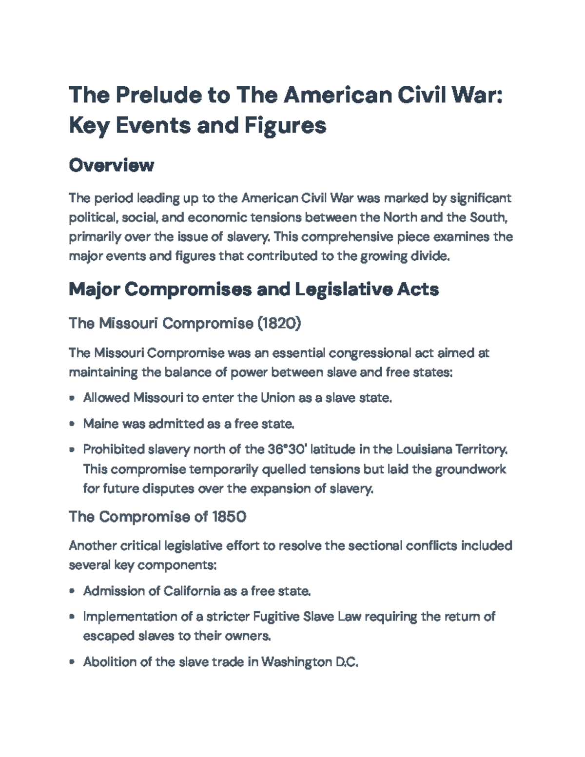 Prelude to the American Civil War: Key Events and Influential Figures ...