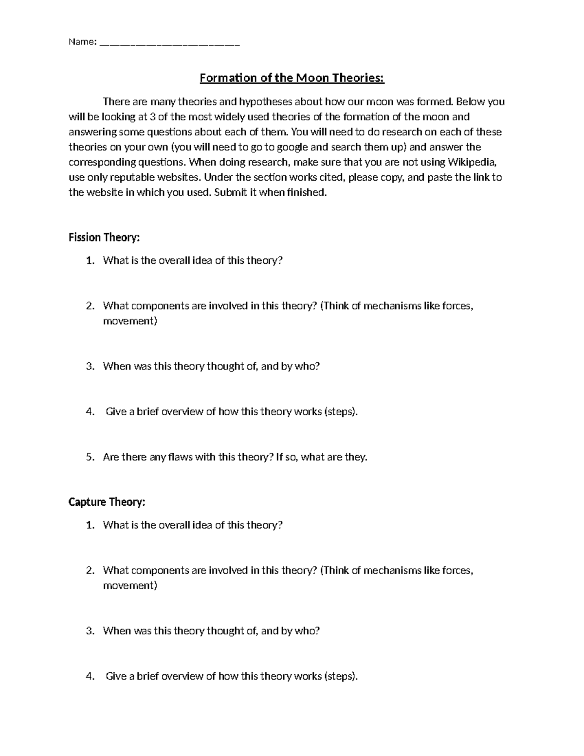 Formation of the Moon Theories - Name ...