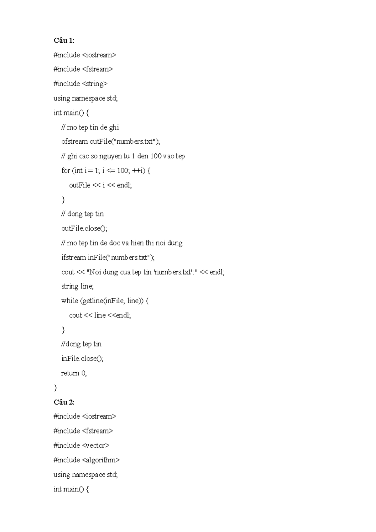Lab6 letrantuanquang - bài tập c++ - Câu 1: #include #include - Studocu