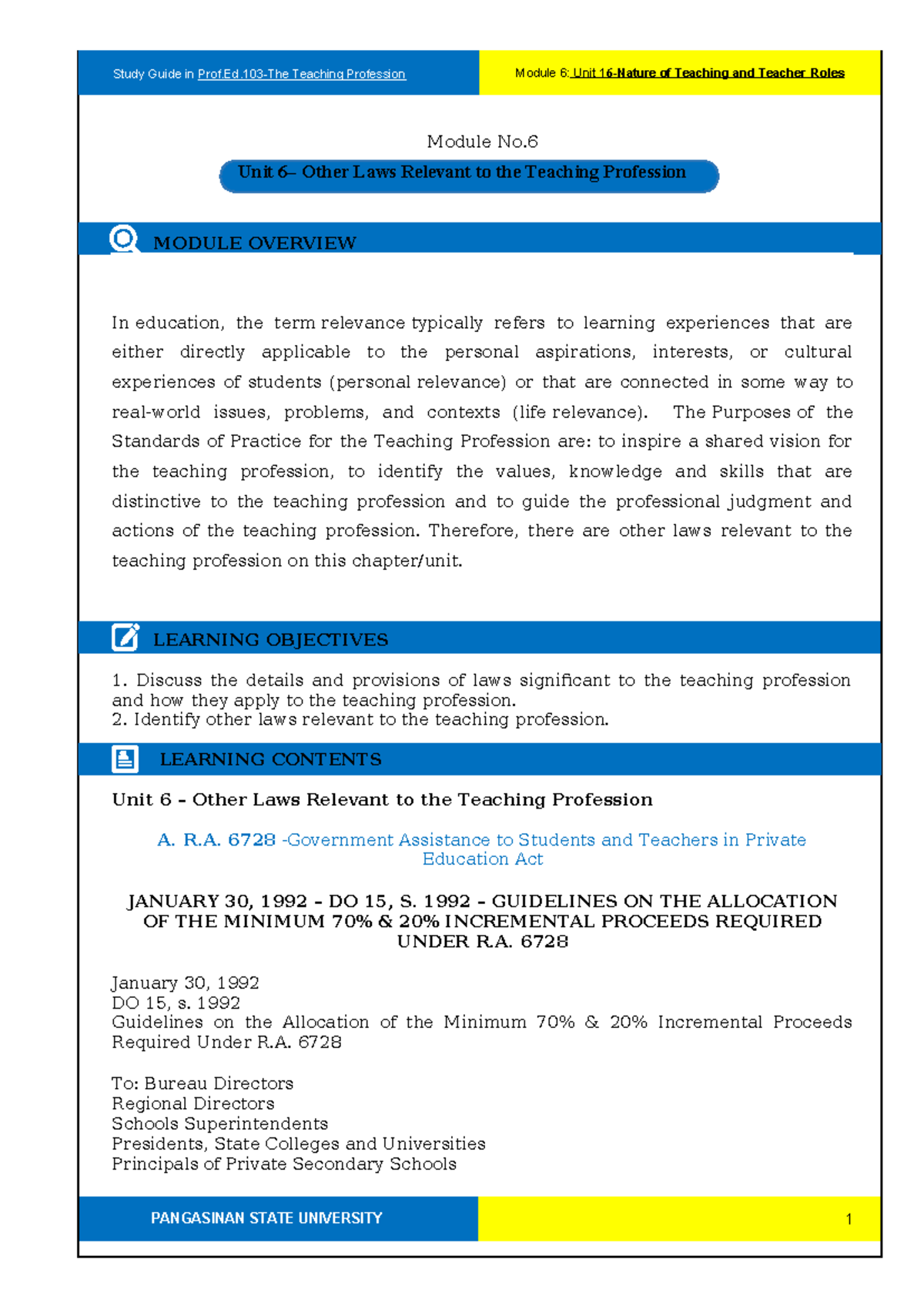 Module-6-the-teaching-profession - Unit 6– Other Laws Relevant to the ...