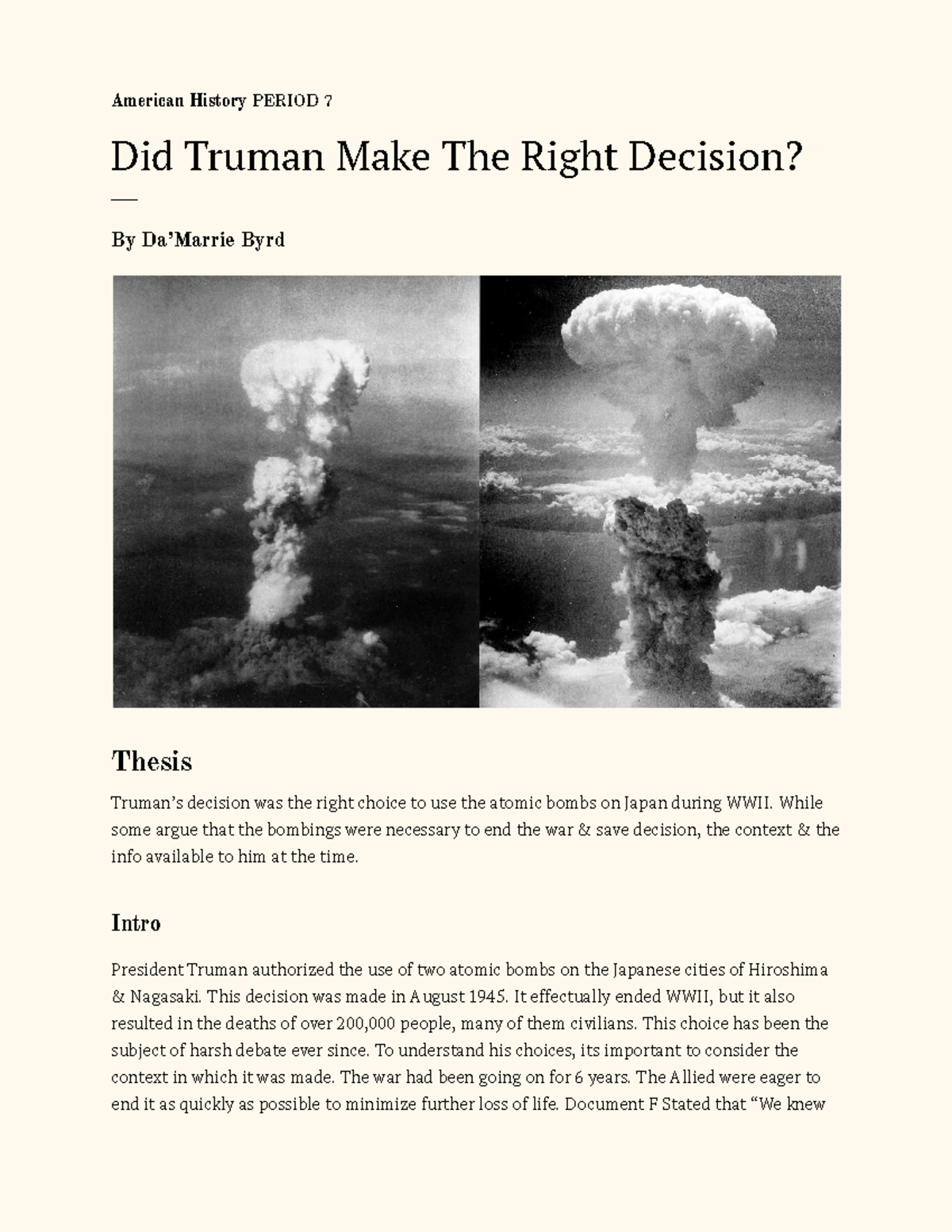 History 101 - Did Truman Make the Right Decision to Use Atomic Bombs ...