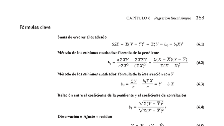 CAPÍTULO 6: Fórmulas Clave de Regresión Lineal Simple - Studocu
