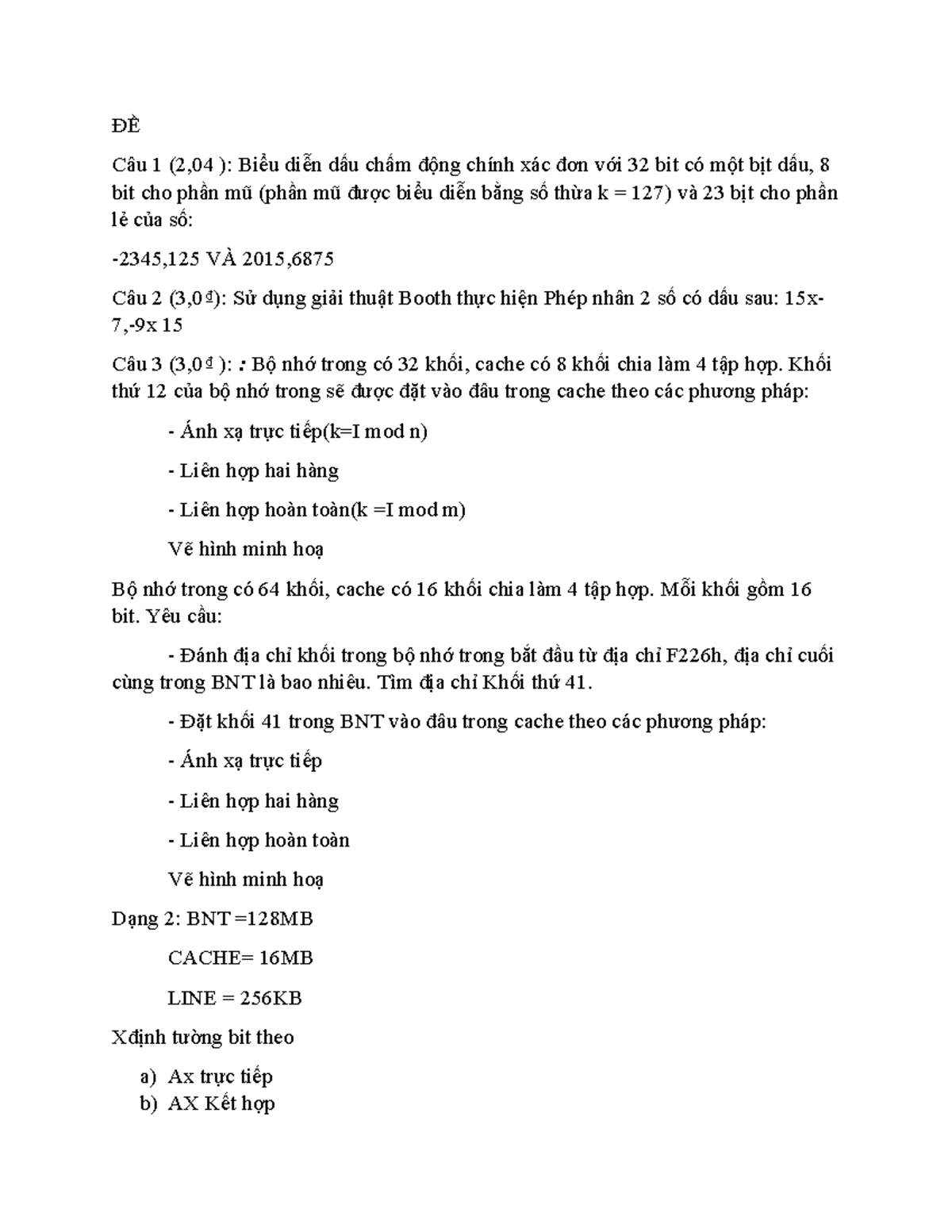 ĐỀ Câu hỏi Ôn tập 32 bit và Giải thuật Booth - Môn CNTT - Studocu
