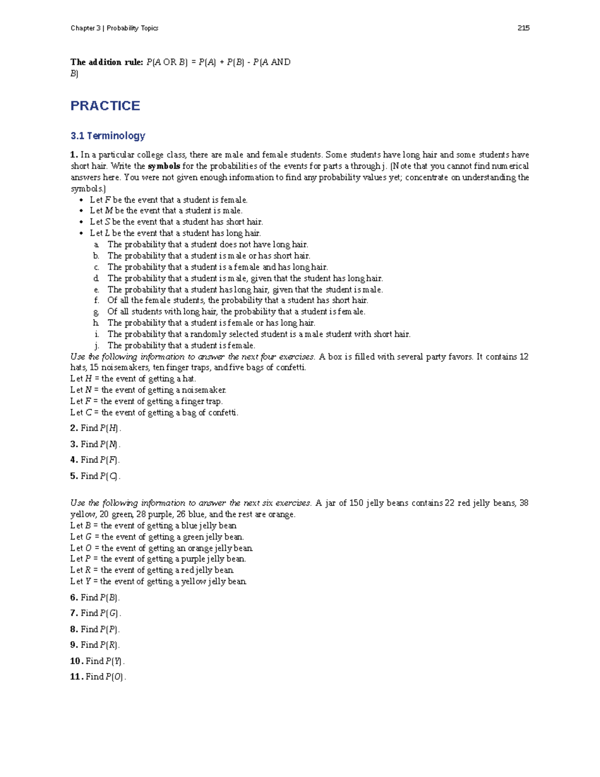 Chapter 3 Probability Topics: Addition Rule & Practice Exercises (STAT ...