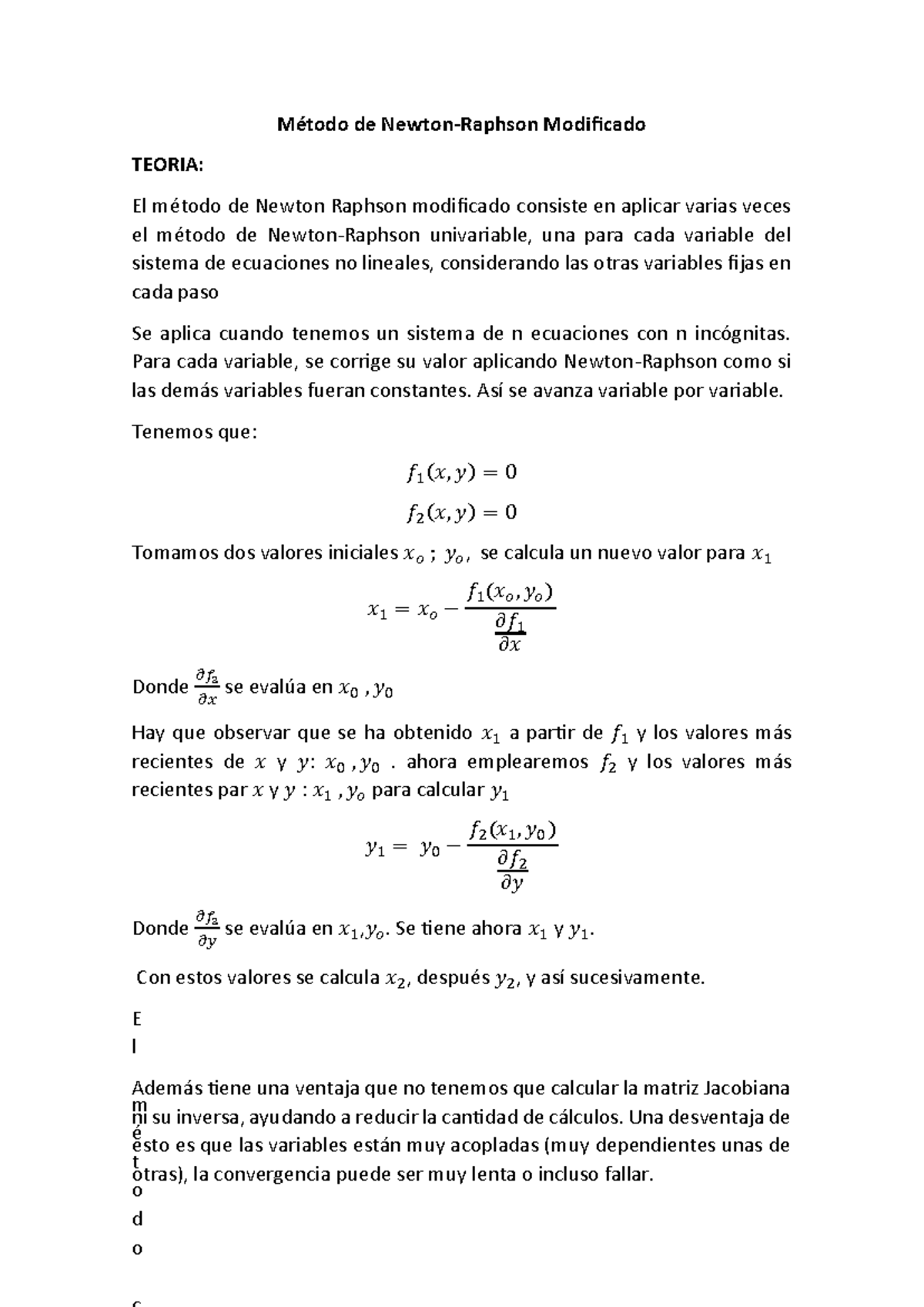 Teoría del Método de Newton-Raphson Modificado en Sistemas No Lineales ...