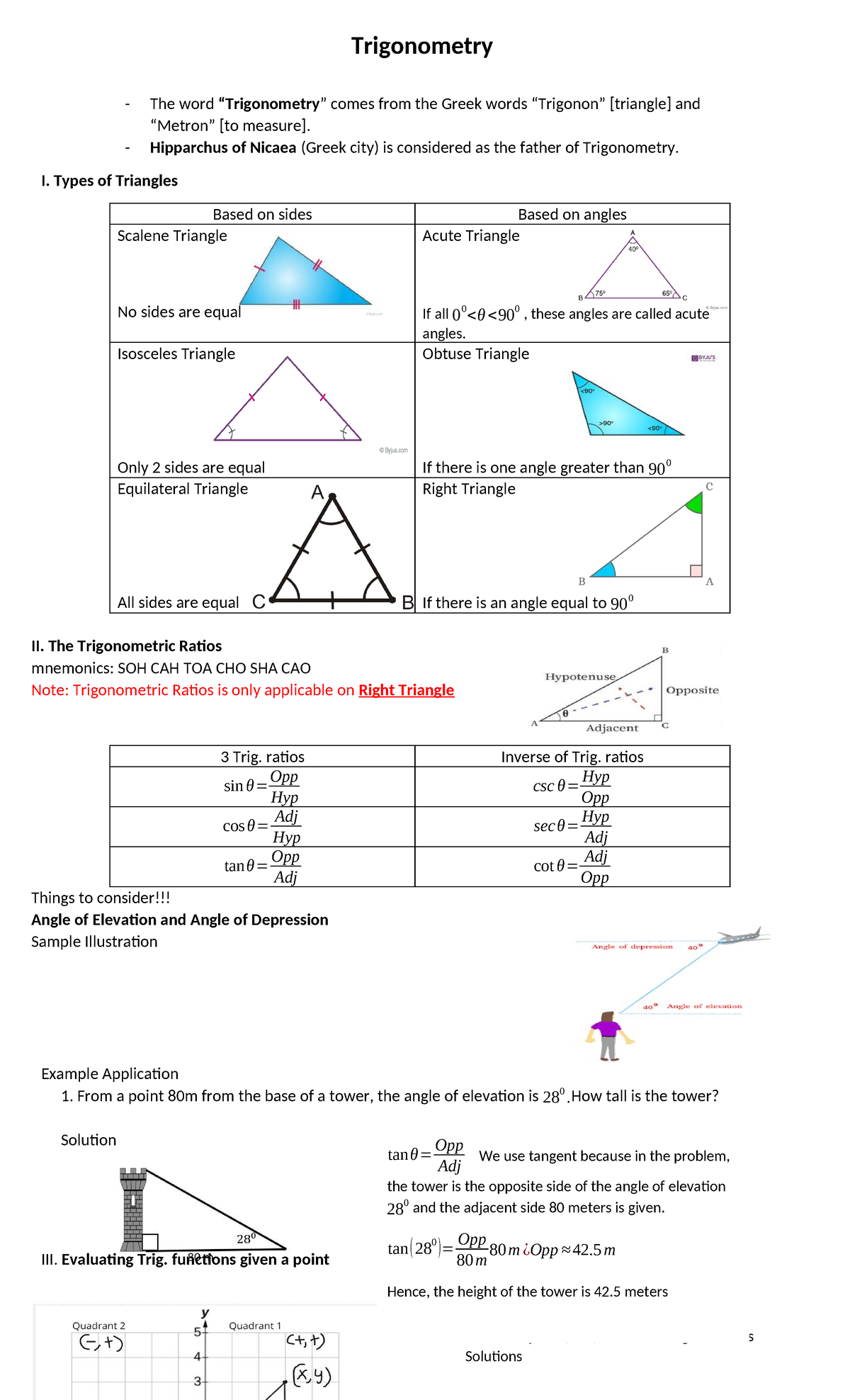 Basic Trigonometry (MATH101) - Key Concepts and Ratios Explained - Studocu