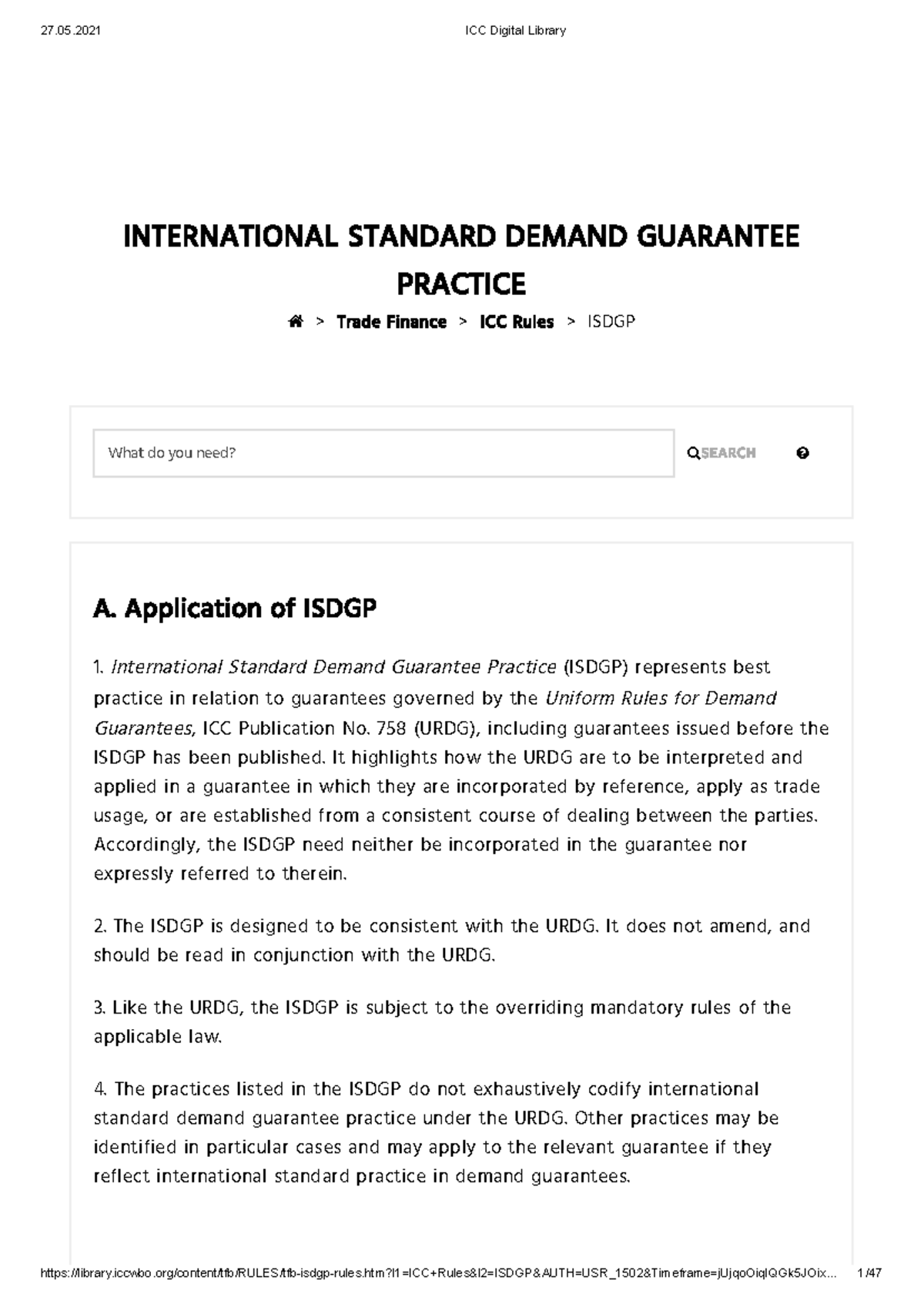 Isdgp (ISDGP) - Best Practices for International Demand Guarantees per ...
