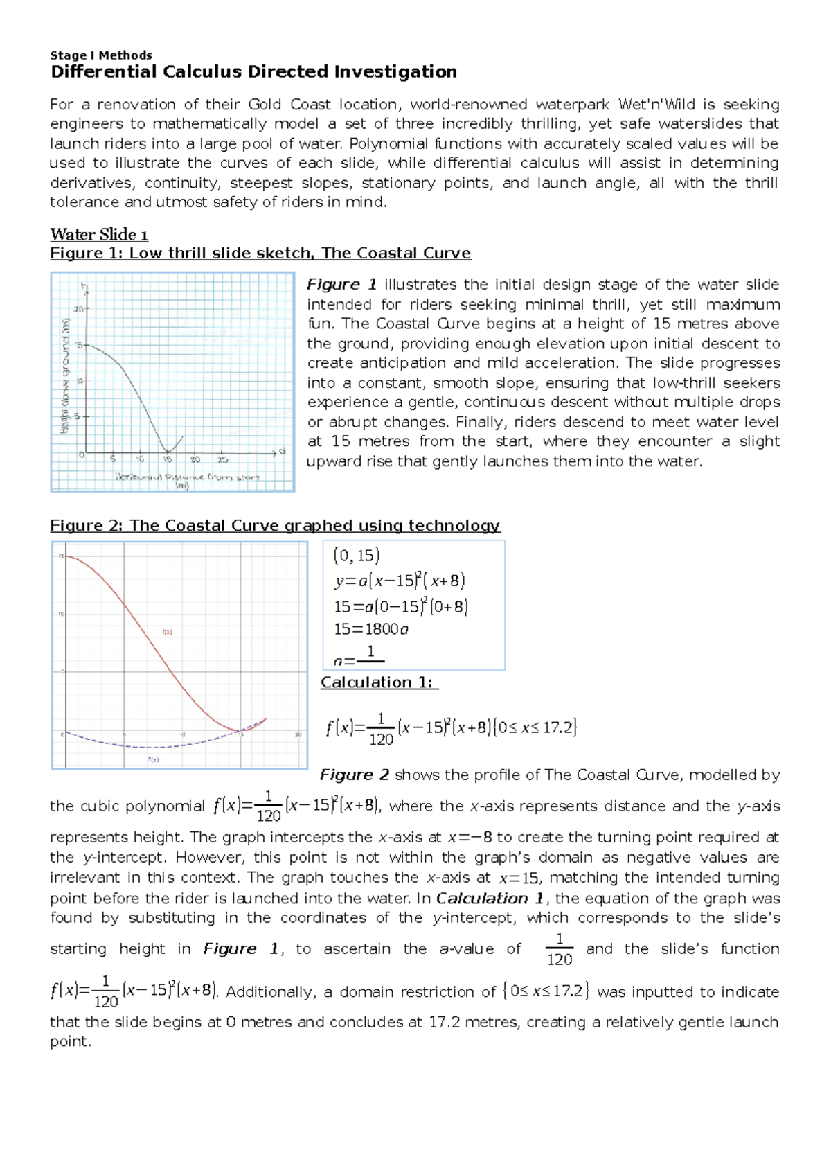 Stage I Methods: Differential Calculus Investigation of Water Slide ...