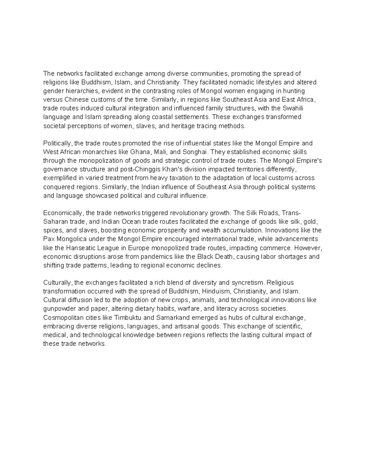 APWH Unit 4 Notes: Trade Networks and Cultural Exchange (600-1450 CE ...