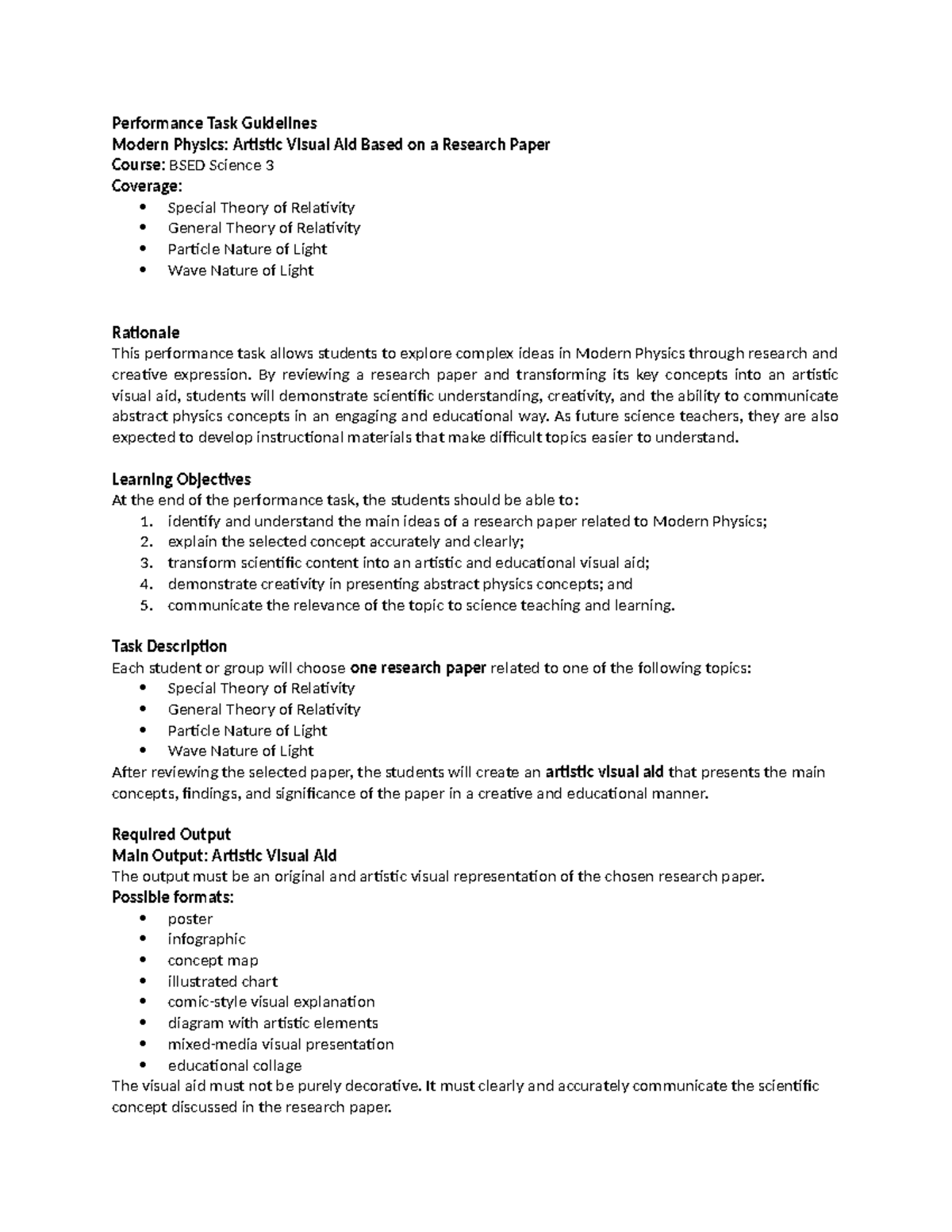 Midterm Performance Task: Artistic Visual Aid in Modern Physics (BSED ...
