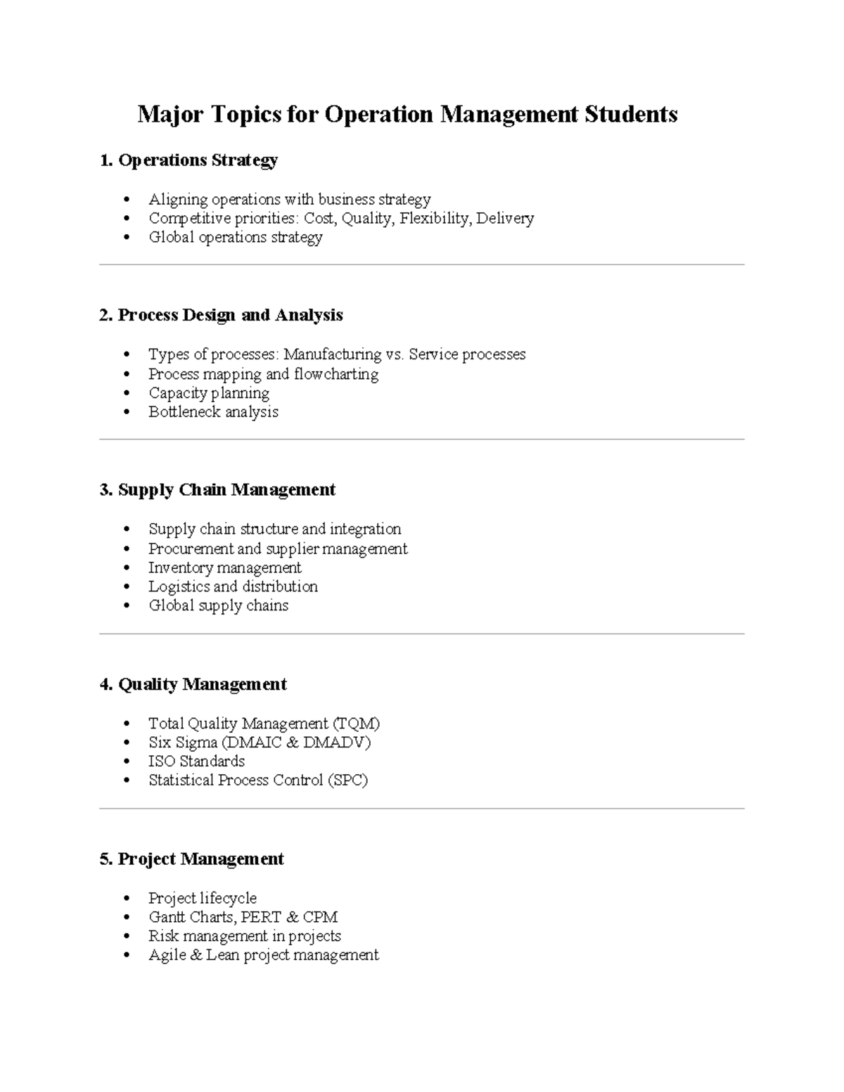 Operation Management - Key Topics Overview for Students - Studocu
