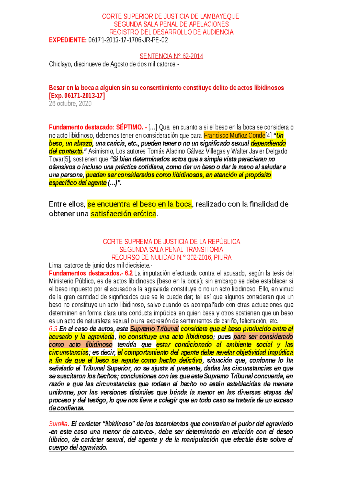 ACTO LIBIDINOSO: Análisis del Delito y Jurisprudencia - Caso 06171-2013 ...
