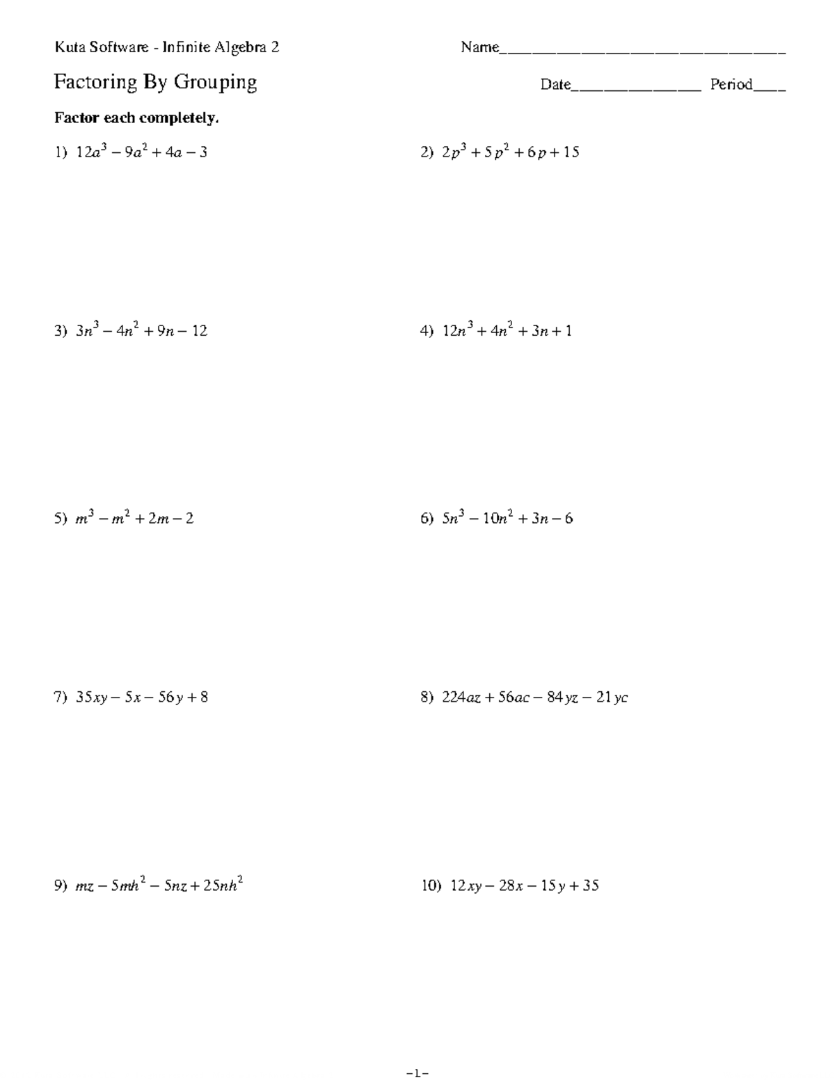 Factoring By Grouping - Example - ©W x 230 A 1 U 29 FKou 9 tzaJ YSB ...