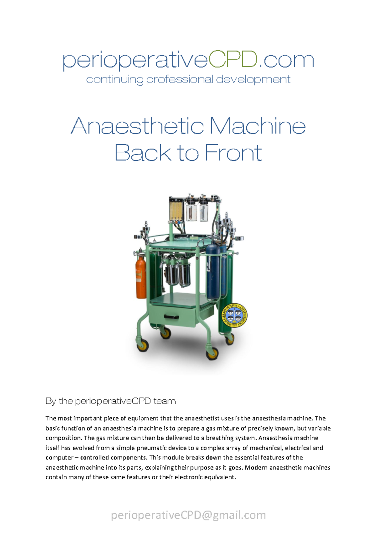 Anaesthetic Machine Basics | CPD Module 2021 - Studocu