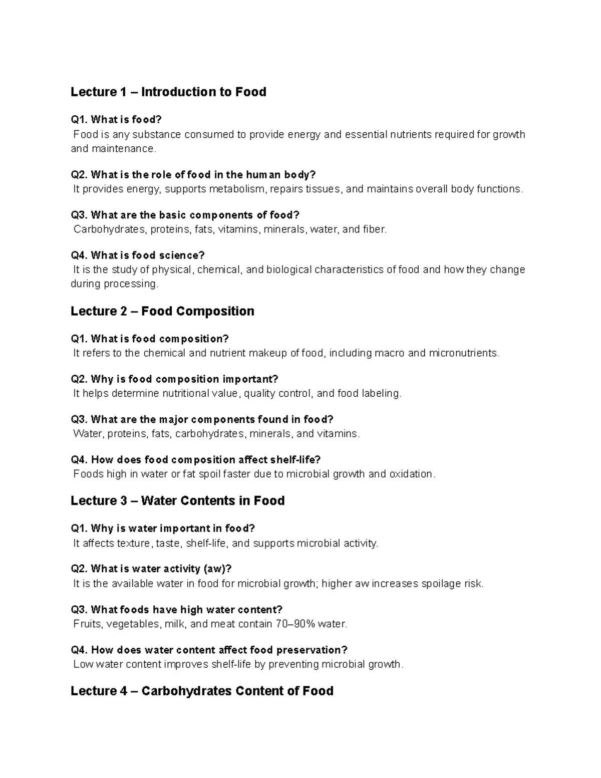 Lecture Series on Food Science: Composition, Preservation, and ...