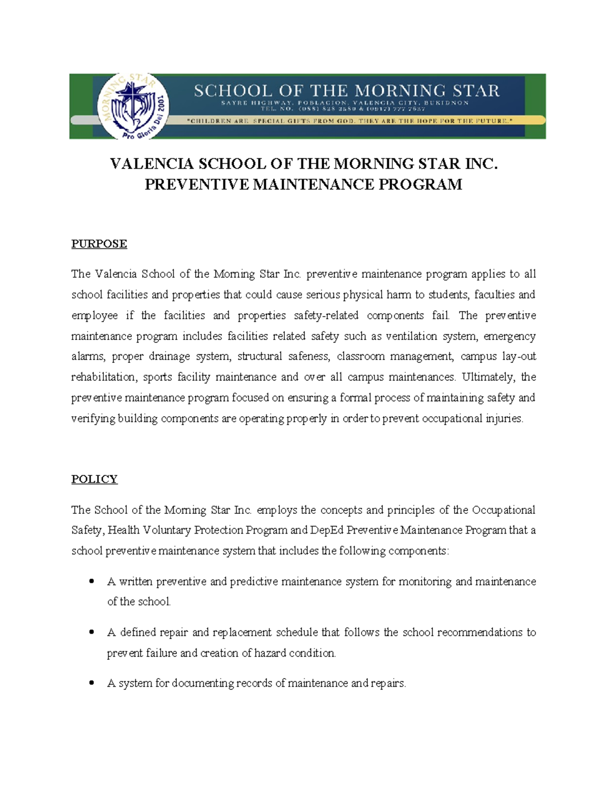 Vsmsi Preventive Maintenance Program Overview & Policy Guide - Studocu