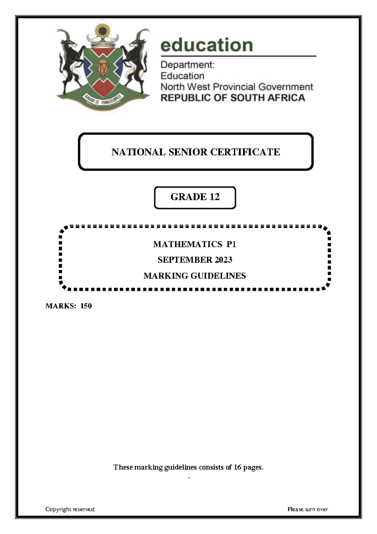 NSC Mathematics P1 Marking Guidelines - September 2023 - Studocu