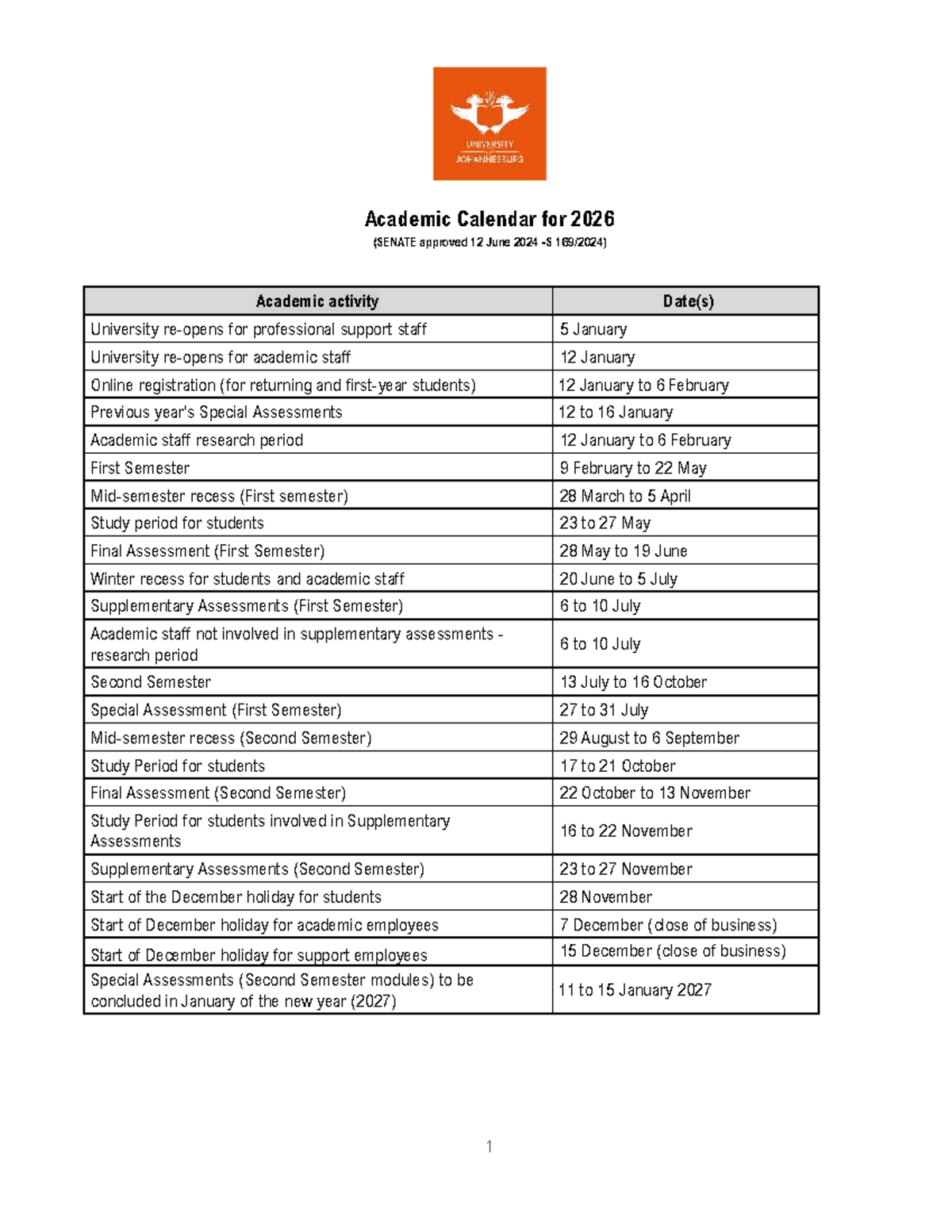 2026 Academic Calendar Overview and Important Dates - Studocu
