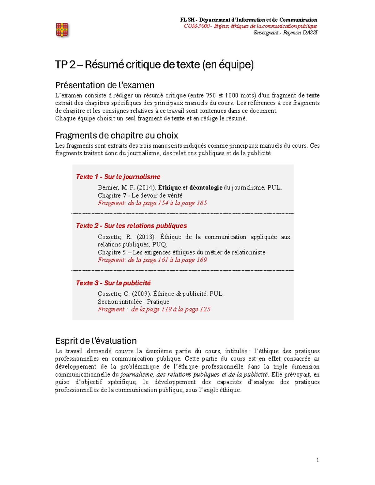 TP2 - Résumé Critique de Texte en Éthique de la Communication - COM ...