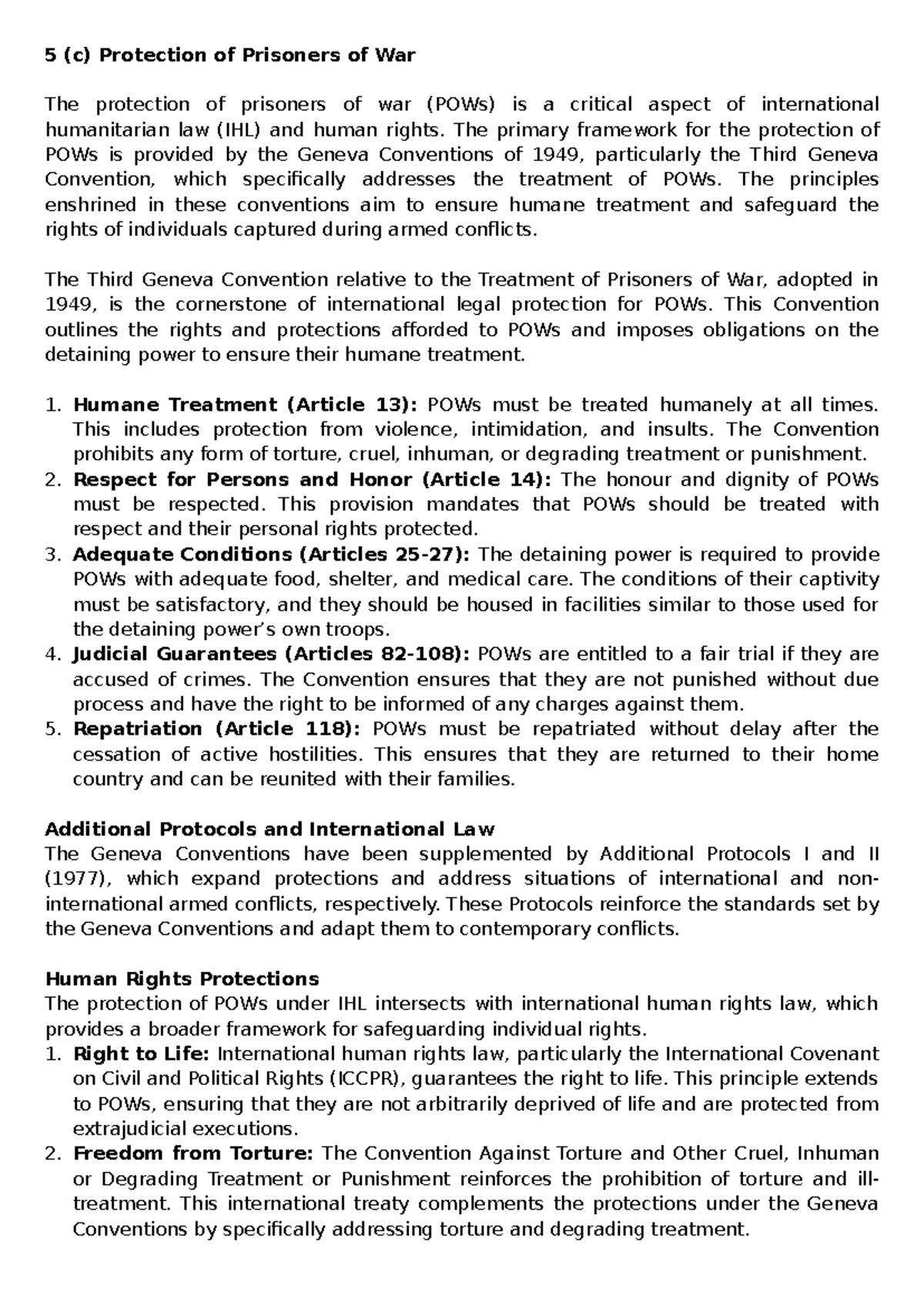 Protection of Prisoners of War - The primary framework for the ...