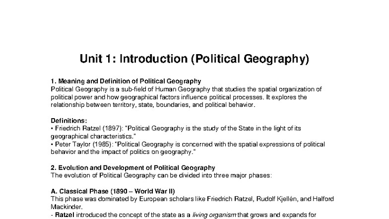 Unit 1: Introduction to Political Geography - Key Concepts and ...