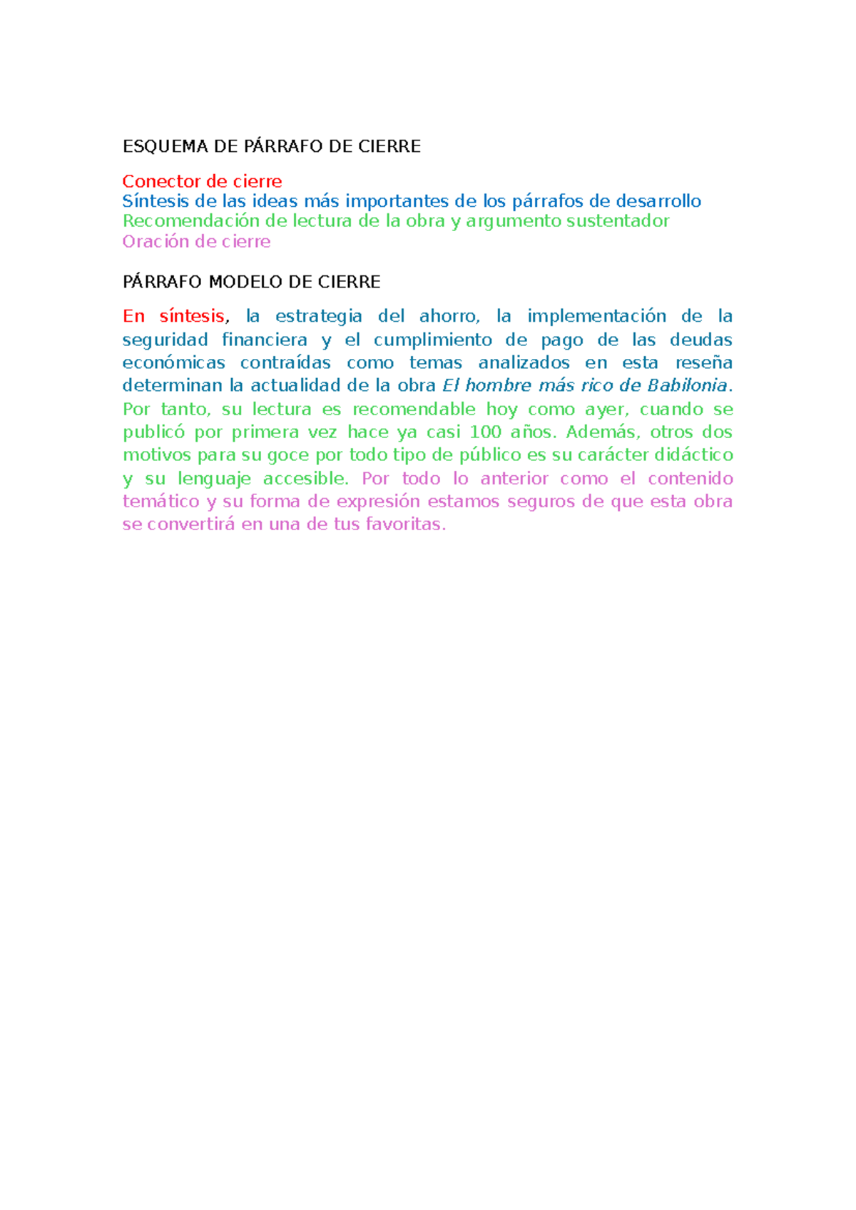 Esquema DE Párrafo DE Cierre - ESQUEMA DE PÁRRAFO DE CIERRE Conector de ...