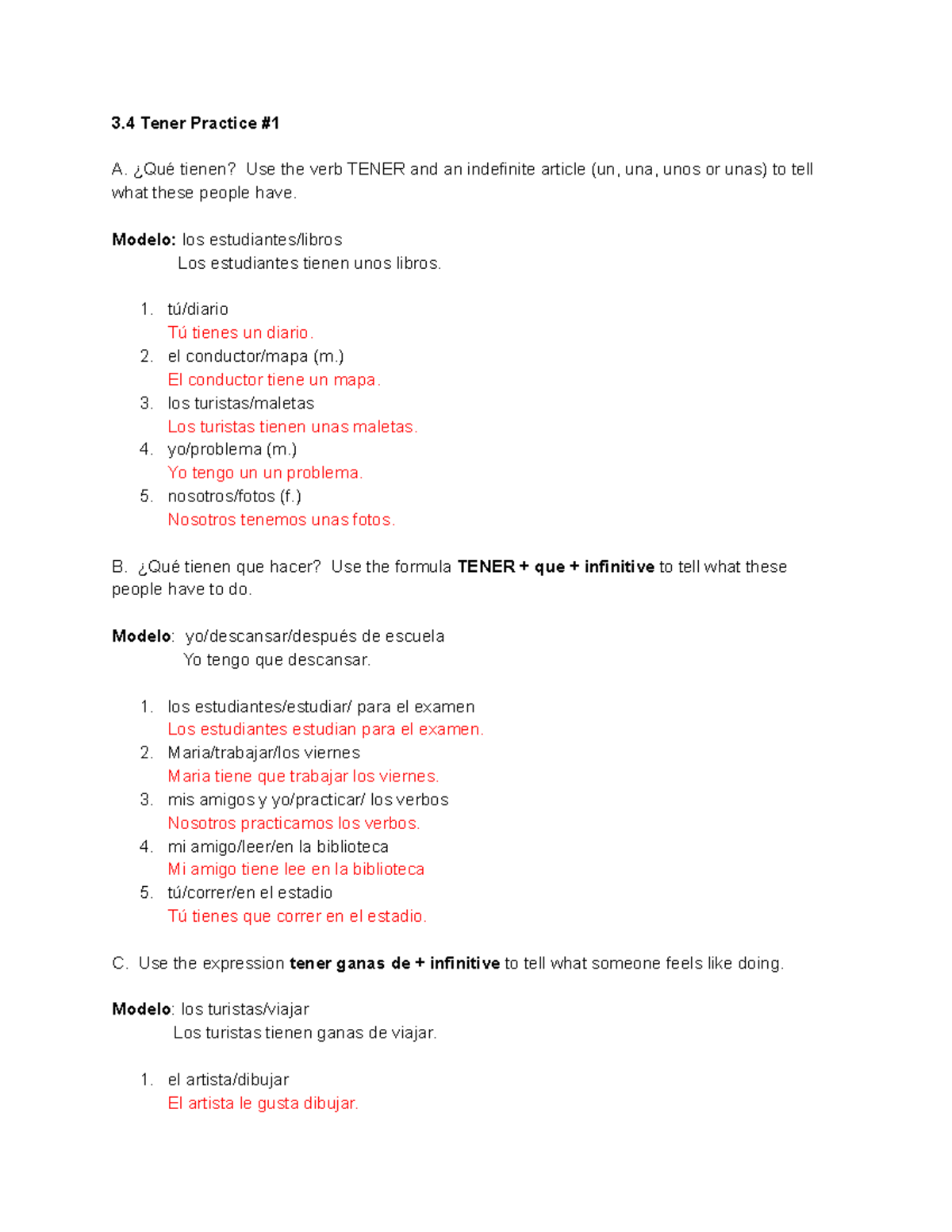 34 Google Doc Tener Practice 1 - 4967284.4 Tener Practice #1 - 3 Tener ...