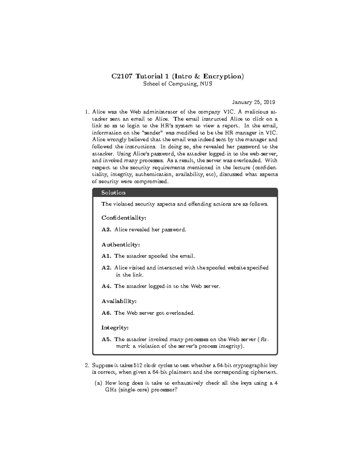 C2107 Tutorial 1 Solutions: Intro to Cryptography & Encryption - Studocu