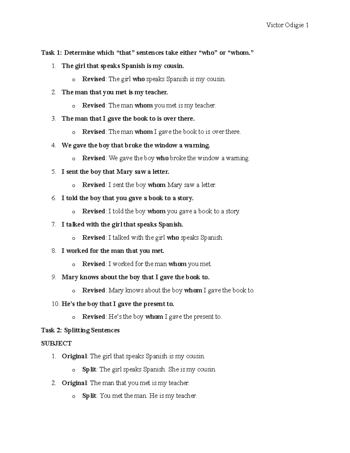 Relative Clause Structures: Task 1 & 2 Analysis and Revisions - Studocu