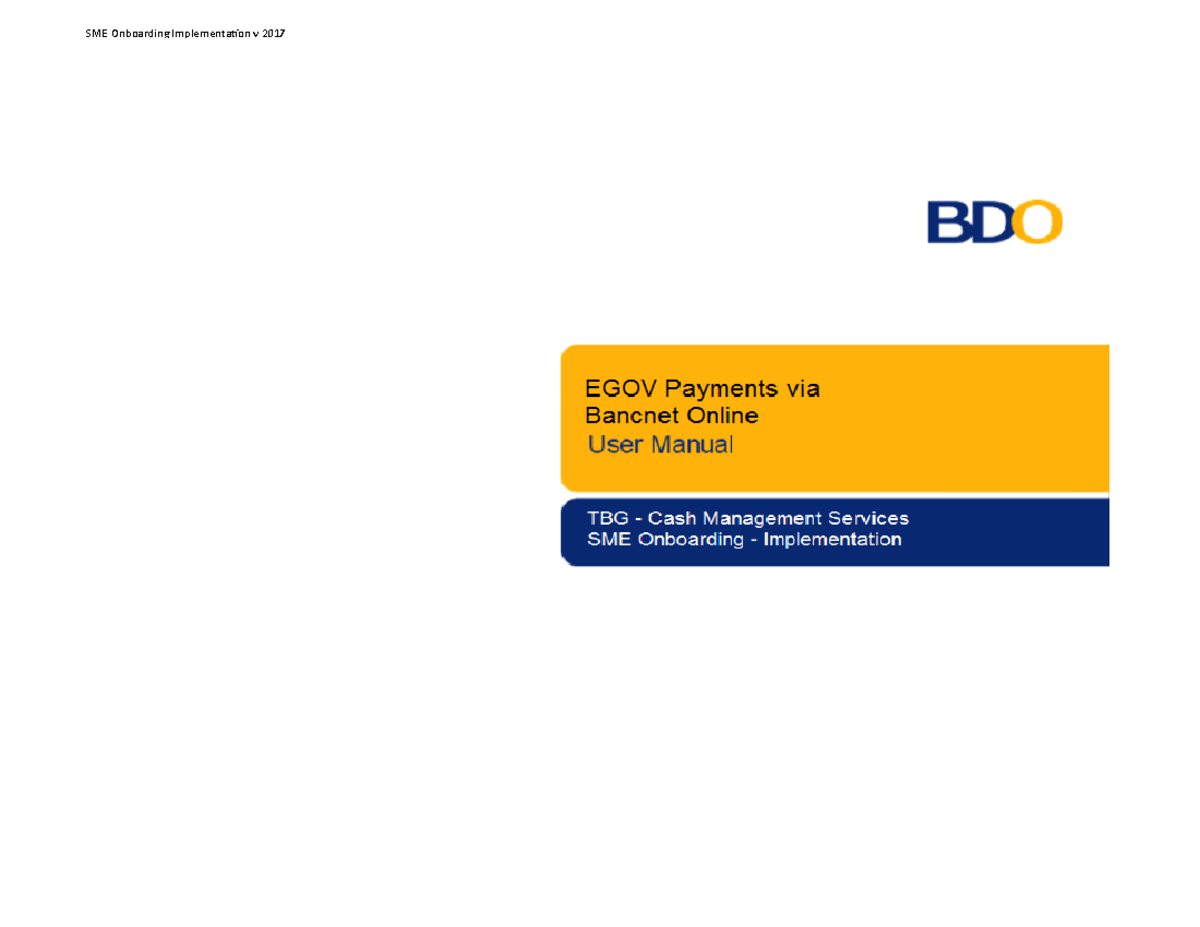 BDO EGOV Online Registration Process via Bancnet Guide - Studocu