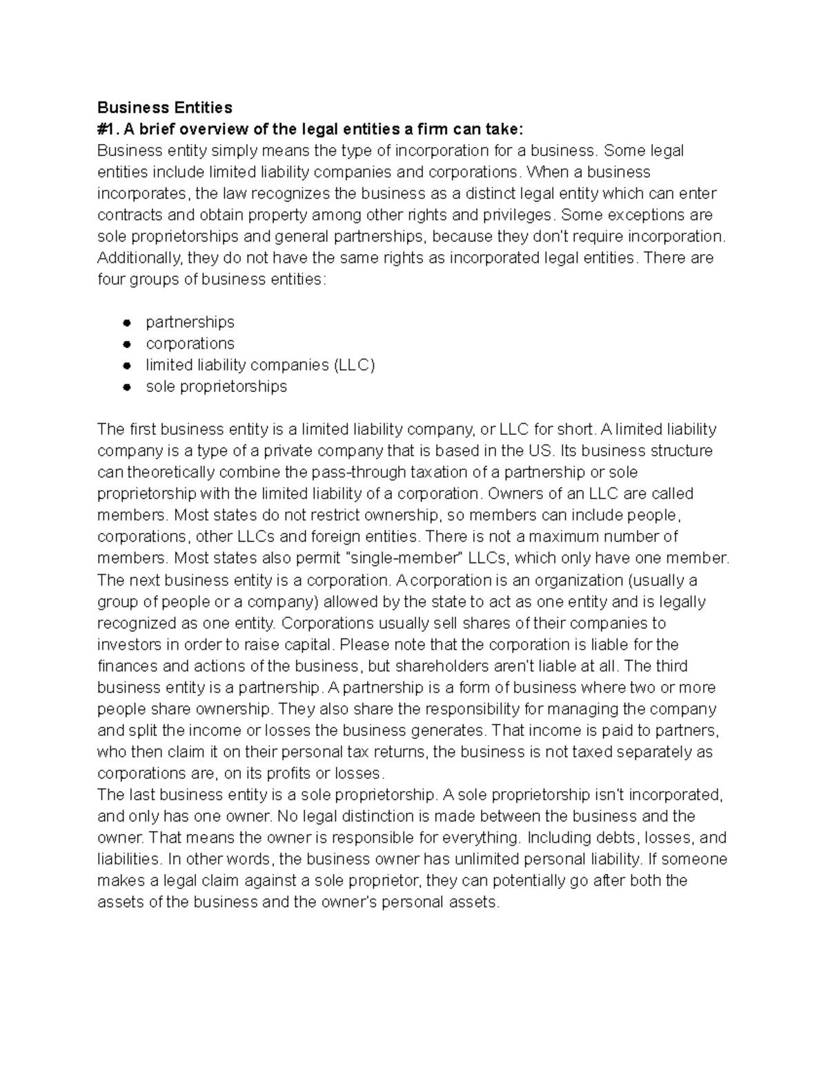 BUS 450 Final Project: Understanding Business Entities and Their Uses ...