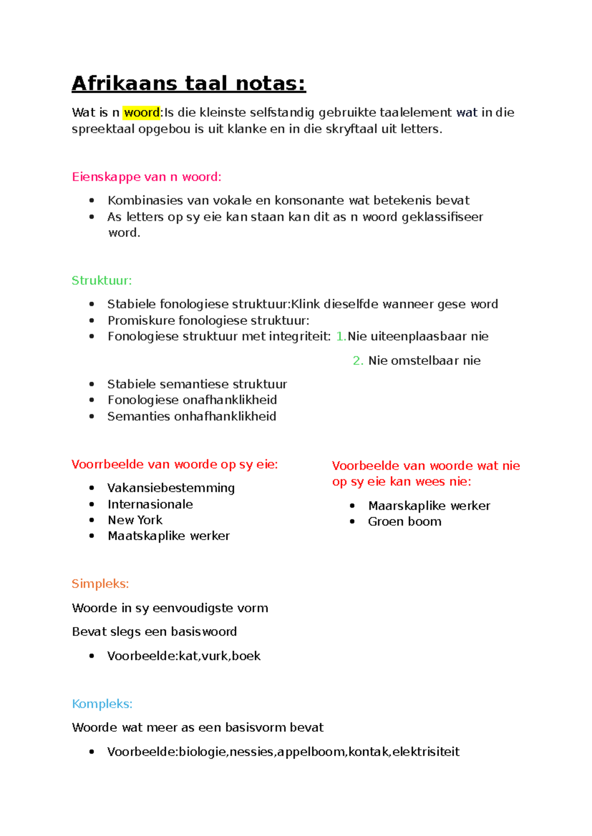 Afrikaans Taal Notas - Lecture on Word Structure and Morphology - Studocu