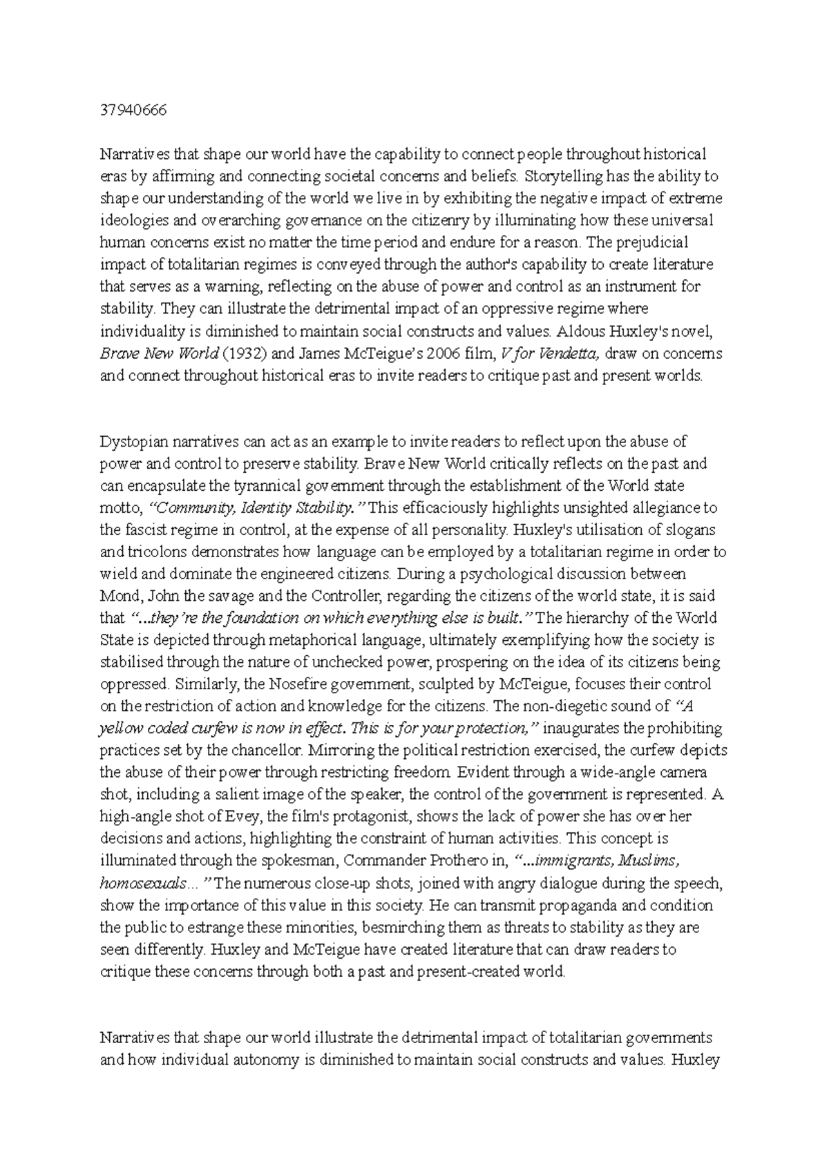 Brave New World & V for Vendetta: Dystopian Multimodal Essay Analysis ...
