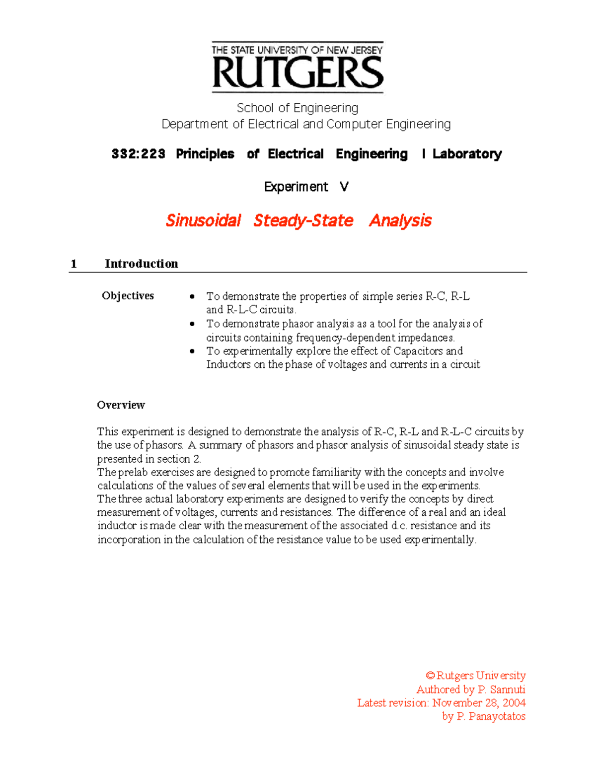 LAB 1: Steady-State Analysis of R-C, R-L, & R-L-C Circuits - Studocu