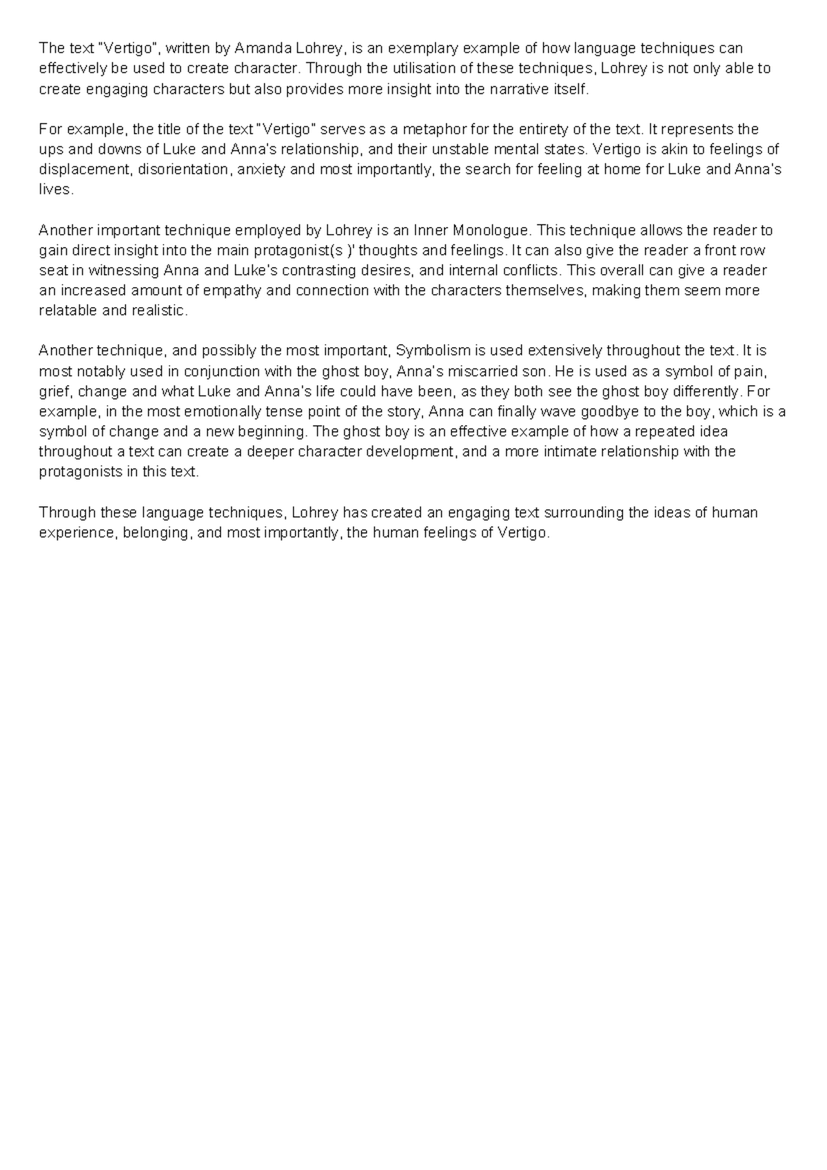 Mod C Informative Response: Language Techniques in "Vertigo" by Lohrey ...