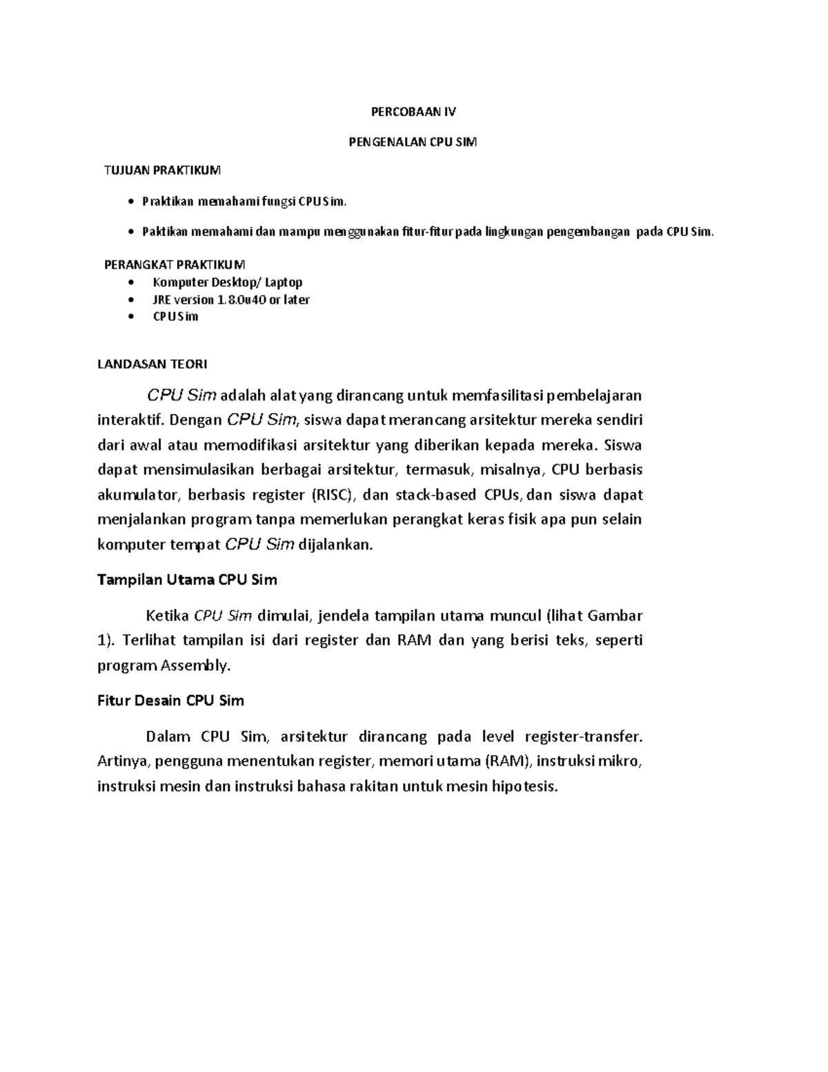 Modul 4 Praktikum: Pengenalan CPU Sim dalam Organisasi Komputer - Studocu