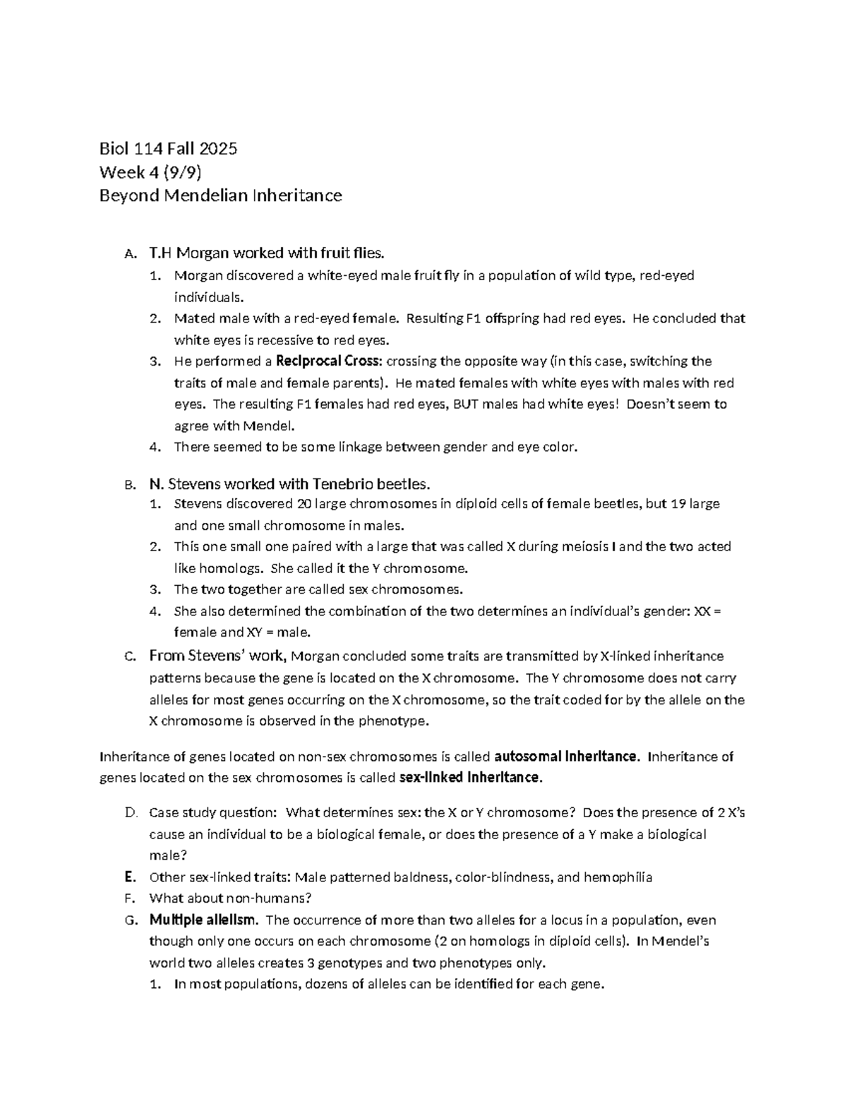 Biol 114 Fall 2025 Lecture Week 4: Beyond Mendelian Inheritance - Studocu