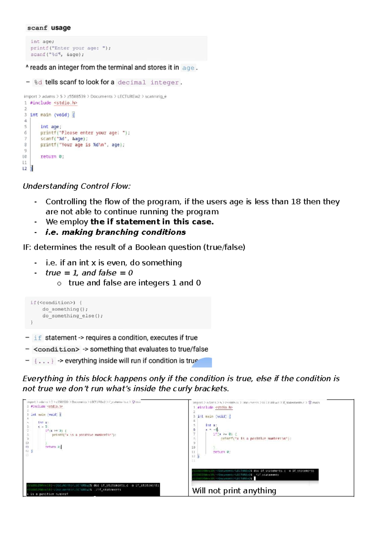 CS101: Week 2 Lecture Notes on Control Flow and Data Types - Studocu